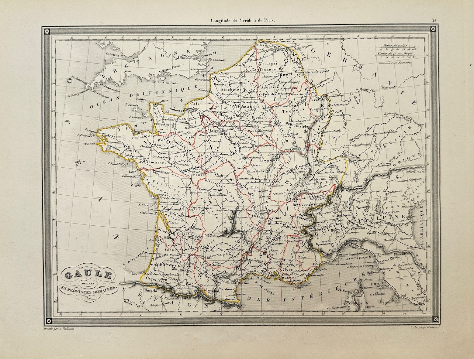 Original Antique Map - Felix Delamarche - Gaul in Roman Provinces - It ...